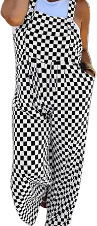 Amazon.com: Melliflo Womens Checkered Bibs Overalls Stretch Straight ...