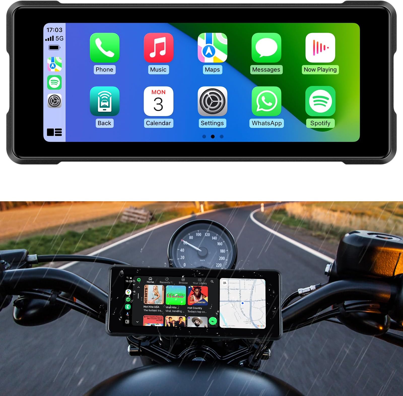 Amazon.com: Carpuride W603D Motorcycle GPS Carplay Screen, Wireless ...