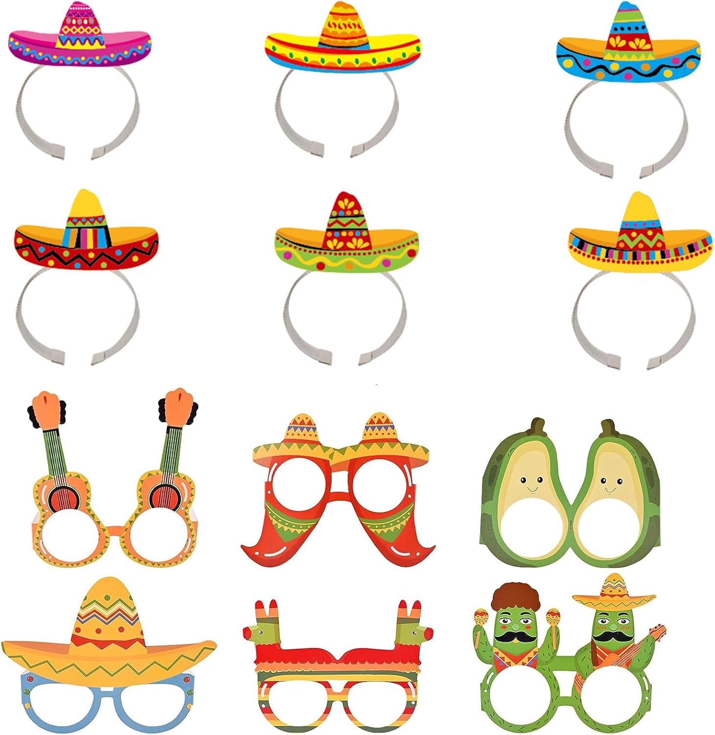 Vokowin 6pcs Sombrero Party Hats and Glasses Mask, Mexican Headband ...