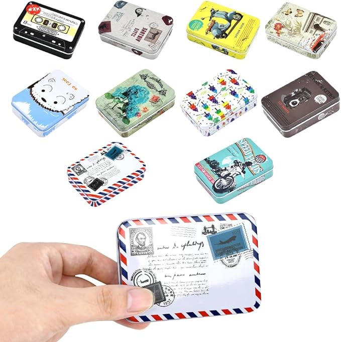 SPEACOUR 10 Pcs Tin Box Small Metal Tins with Lids, Rectangular Tin ...
