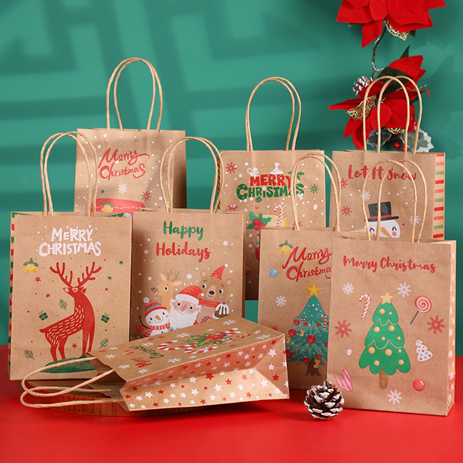 Small Christmas Gift Bags Bulk: 16pcs Xmas Assorted Reusable Kraft ...