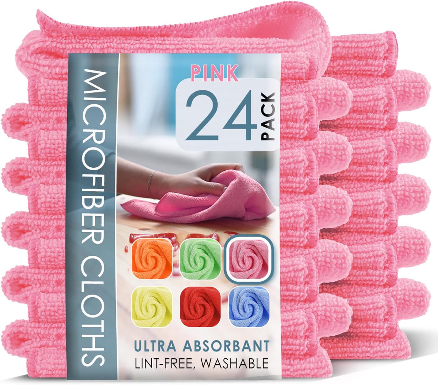 Amazon.com: HOMEXCEL Microfiber Cleaning Cloth 12 Pack, Pink Premium ...