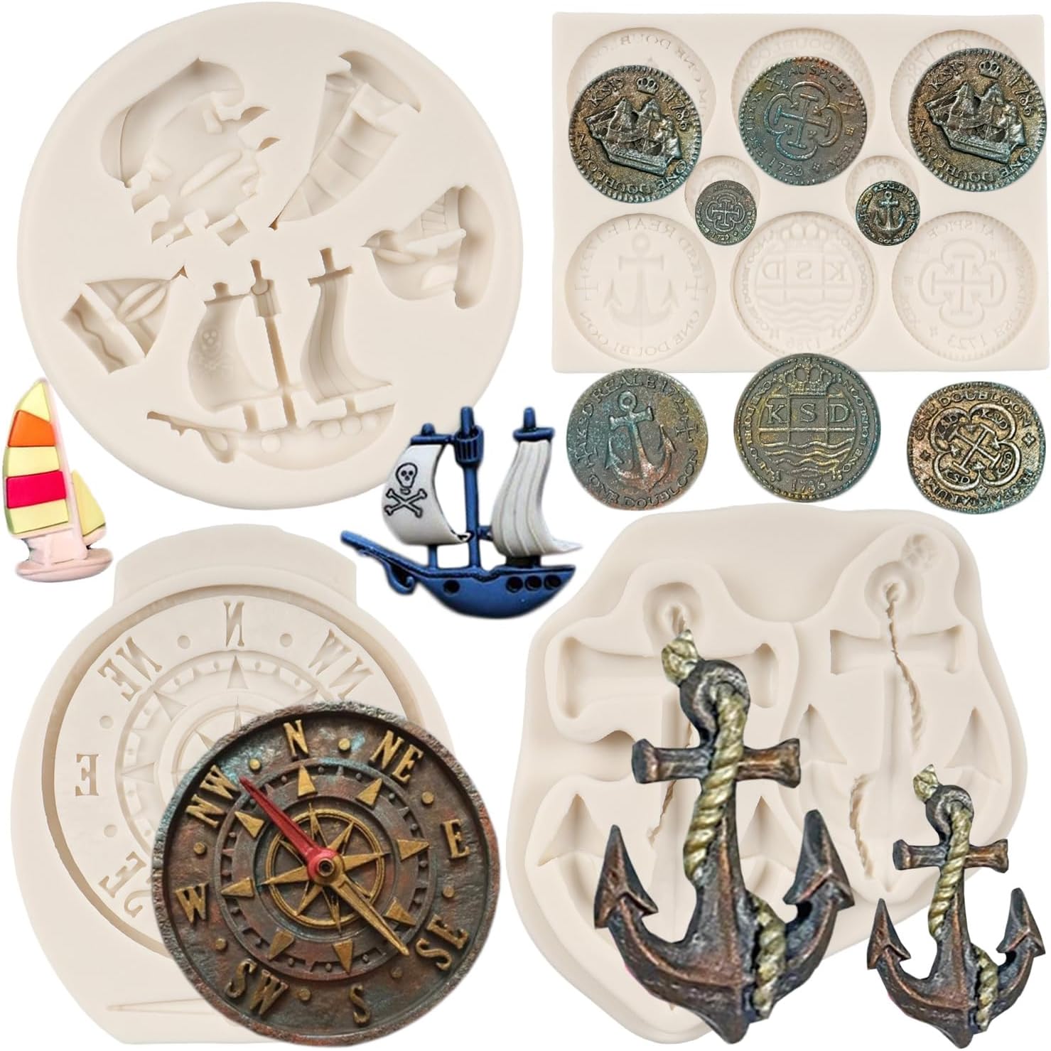 Amazon.com: FCKEMLDS Pirate Silicone Molds Treasure Coin Fondant Molds ...