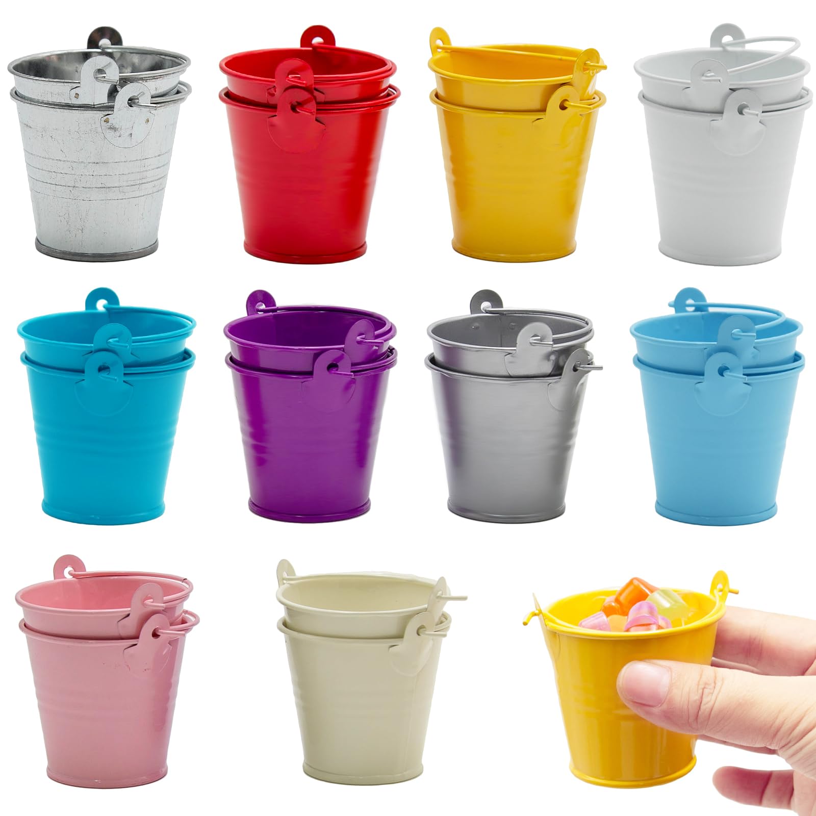 Amazon.com: UOIENRT 24Pcs Mini Metal Buckets, 2 Inch Colored Craft ...