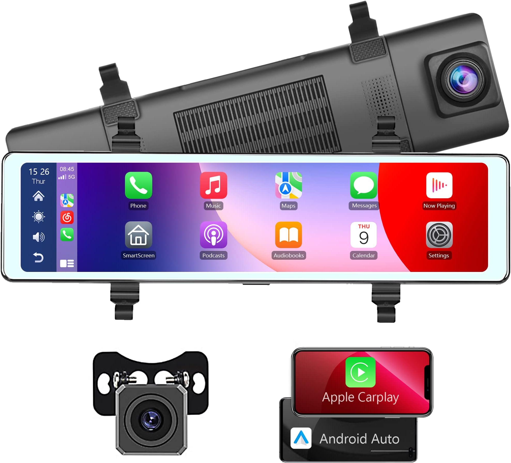 Mirror Dash Cam Wireless Apple Carplay Android Auto, 11.26" Touch ...