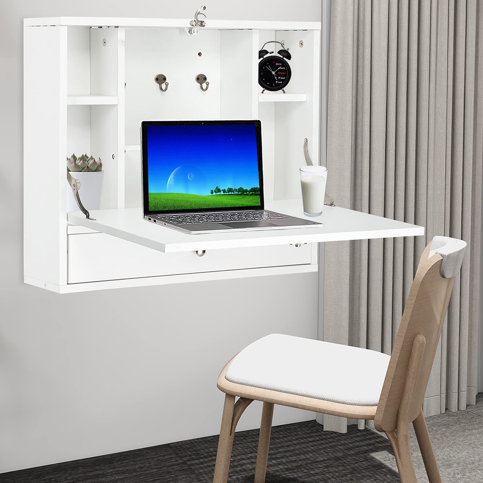 Buy Convertible Floating Desk - Wall-ed Drop-Leaf Vanity Table Cabinet ...