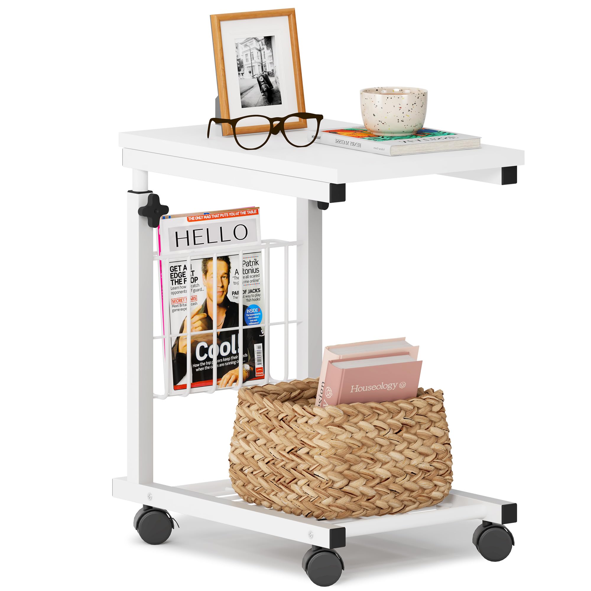 SogesHome Height Adjustable End Table Laptop Desk on The Wheel, Beside ...