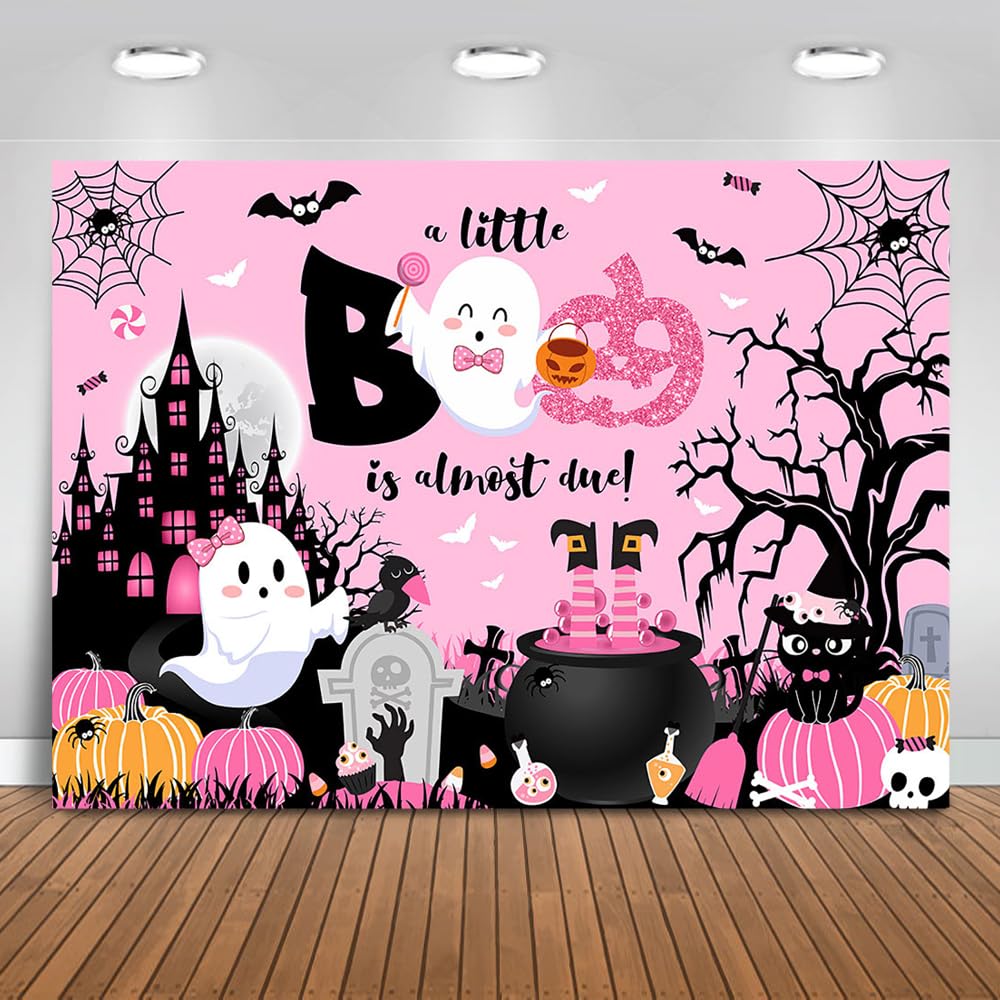 Amazon.com : Mocsicka Halloween Baby Shower Backdrop Pink a Little Boo ...
