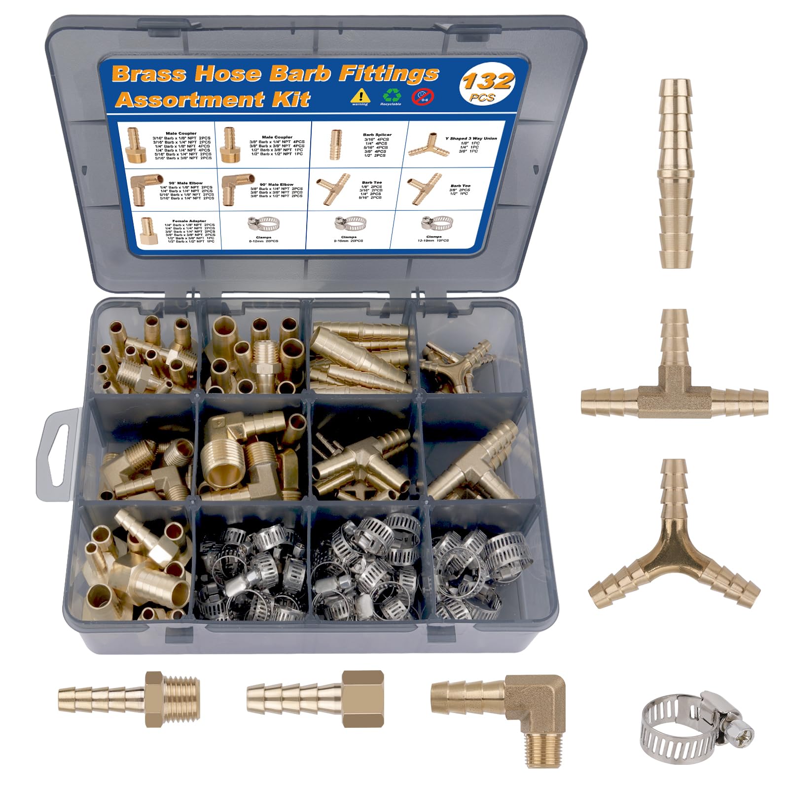 Snapklik.com : KOOTANS 132pcs Brass Hose Barb Fittings Assortment Kit ...