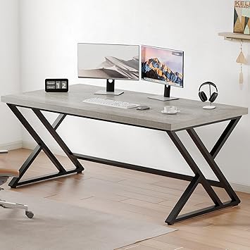 LVB Large Home Office Desk, Long Industrial Computer Desk with Storage ...