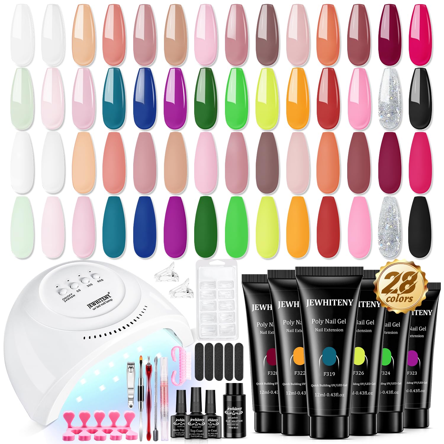Amazon.com : JEWHITENY 28 Colors Poly Nail Extension Gel Kit for ...