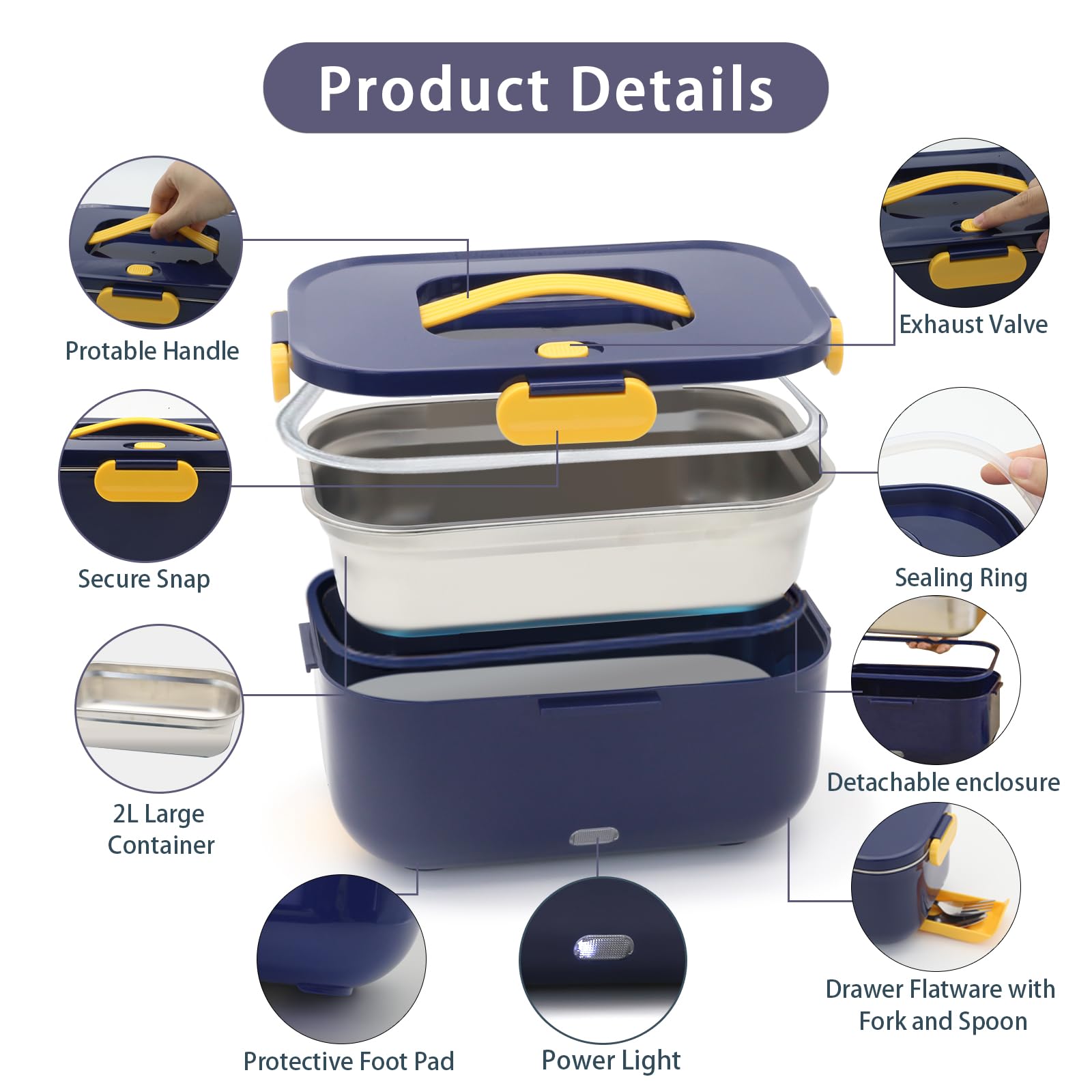 Snapklik.com : 2L Electric Lunch Box, 80W Portable Food Warmer, Fast ...