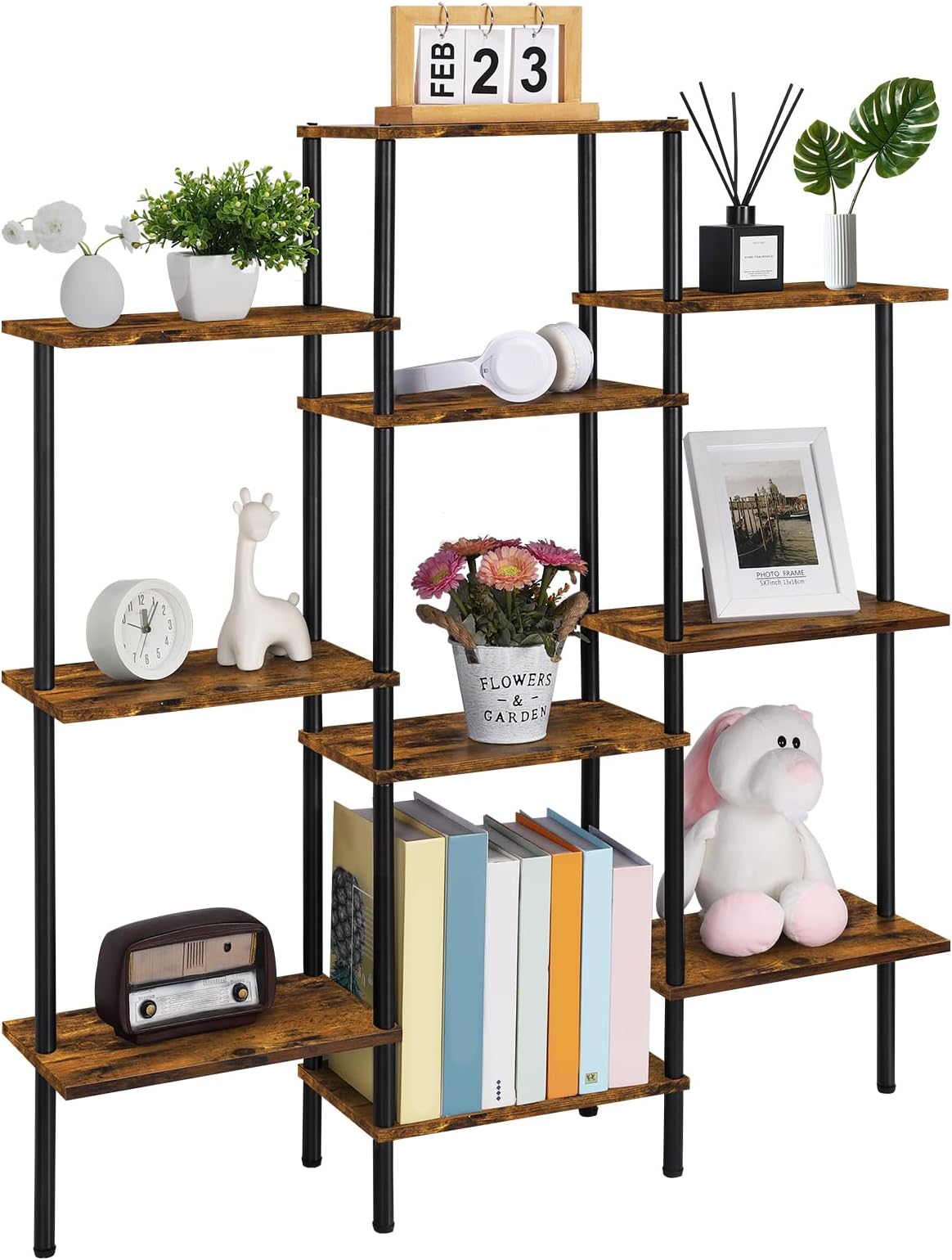 Amazon.com: ETELI 4 Tier Small Bookshelf Triple Wide Bookcase with 10 ...
