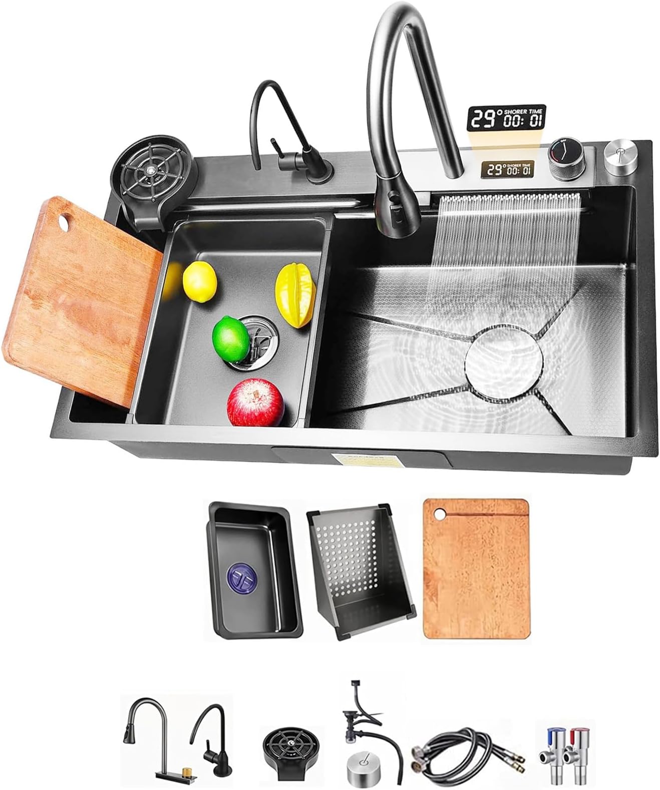 FVVJVV Digital Display Waterfall Sink Single Bowl kitchen Sinks ...