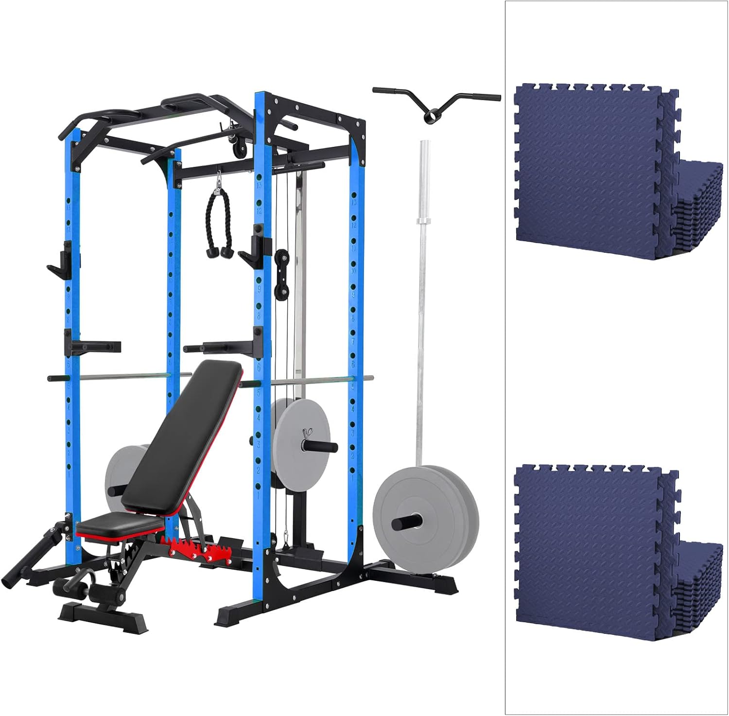 Amazon.com: Mikolo Power Cage with LAT Pulldown System, Weight Bench ...