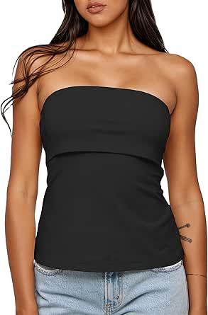 BAIGRAM Women Y2K Strapless Foldover Bandeau Tube Tank Tops Sleeveless ...