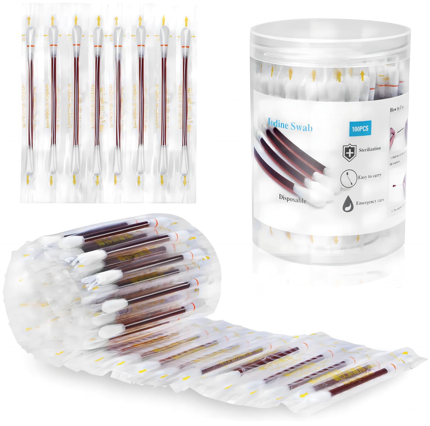 Amazon.com: 100pcs Disposable Iodine Swab Cotton Swab Medical Iodine ...