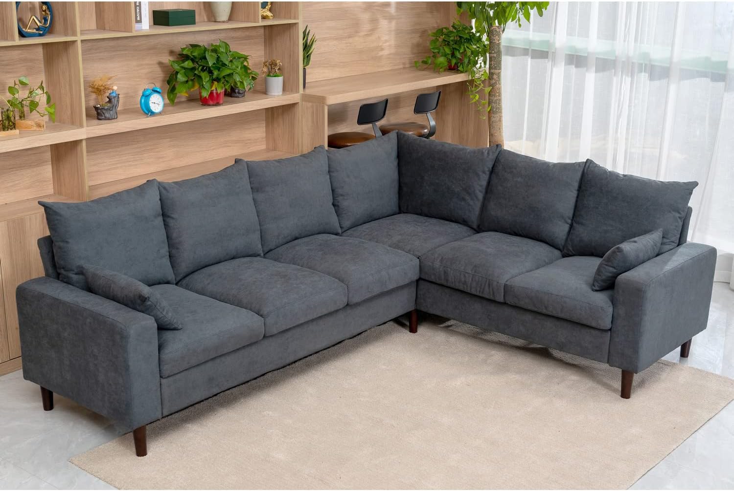 Panana Corner Sofa, 3+2 Seater Sectional Sofa Settee, Linen Fabric in Grey, sofa sets for living ...