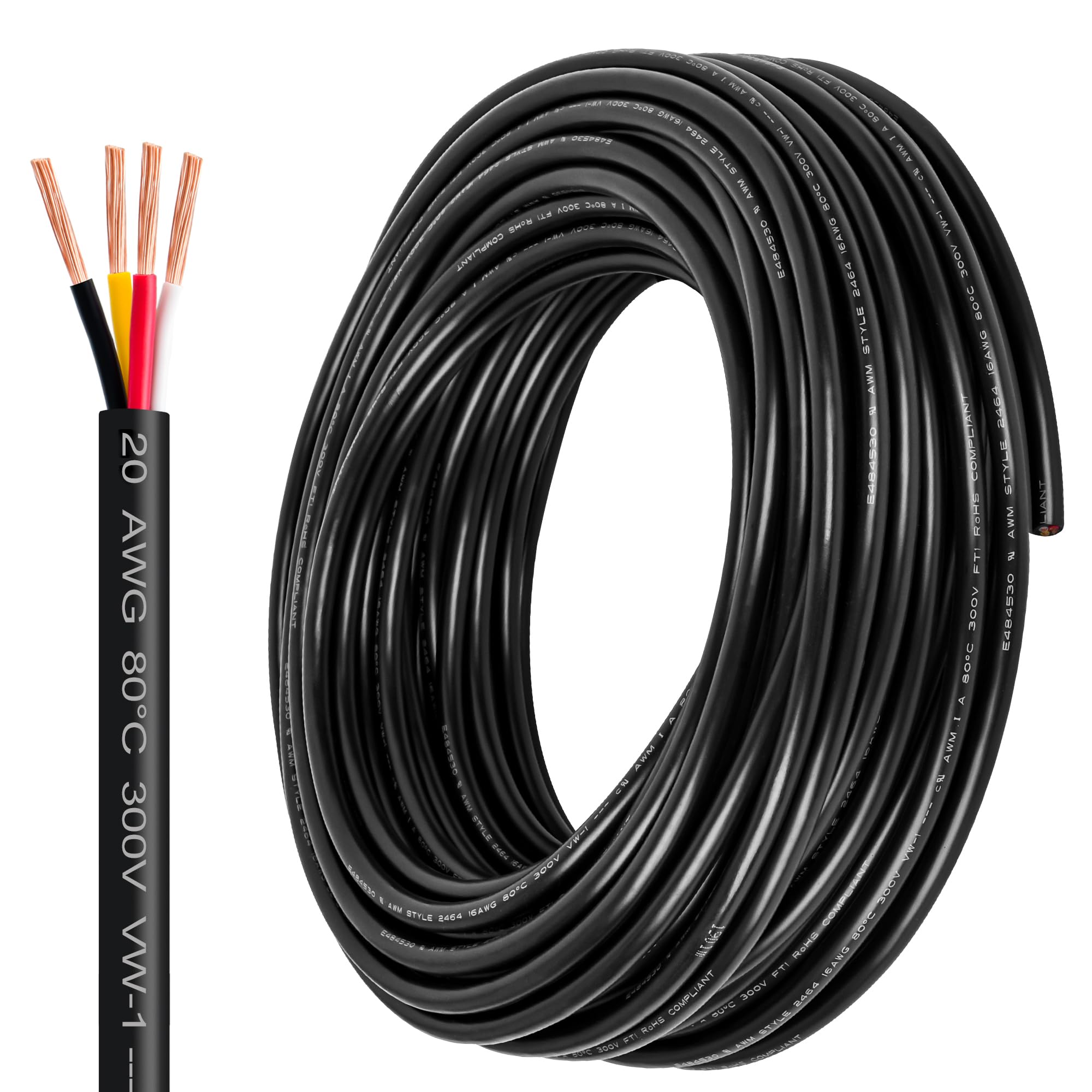 Snapklik.com : 20 Gauge Wire 4 Conductor,20 AWG Electrical Wire ...