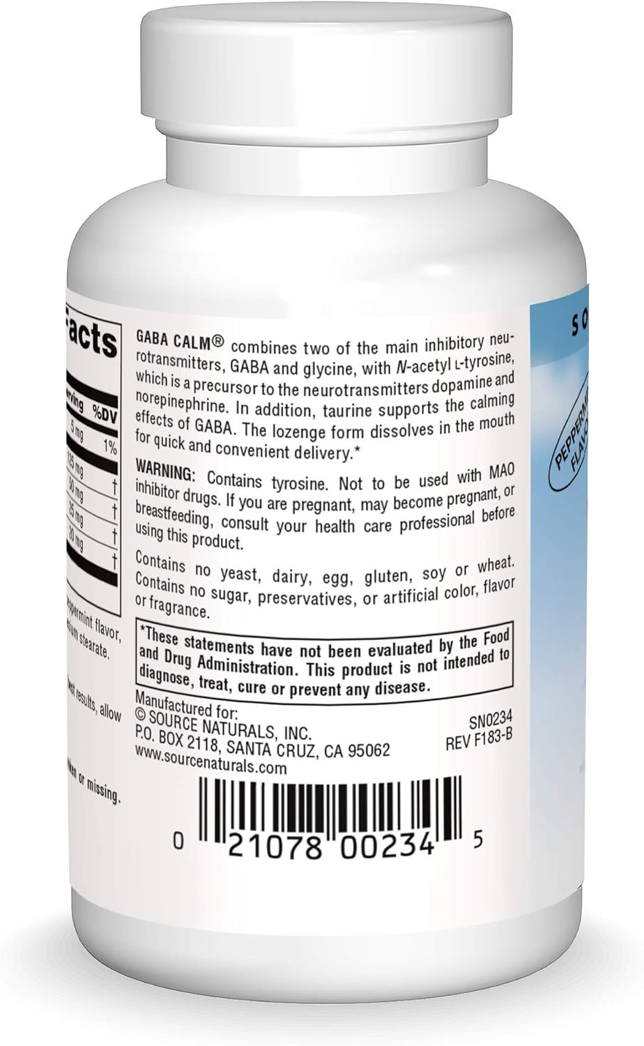 Source Naturals Serene Science, GABA Calm Quick Dissolving Peppermint Flavor* - 60 Lozenges
