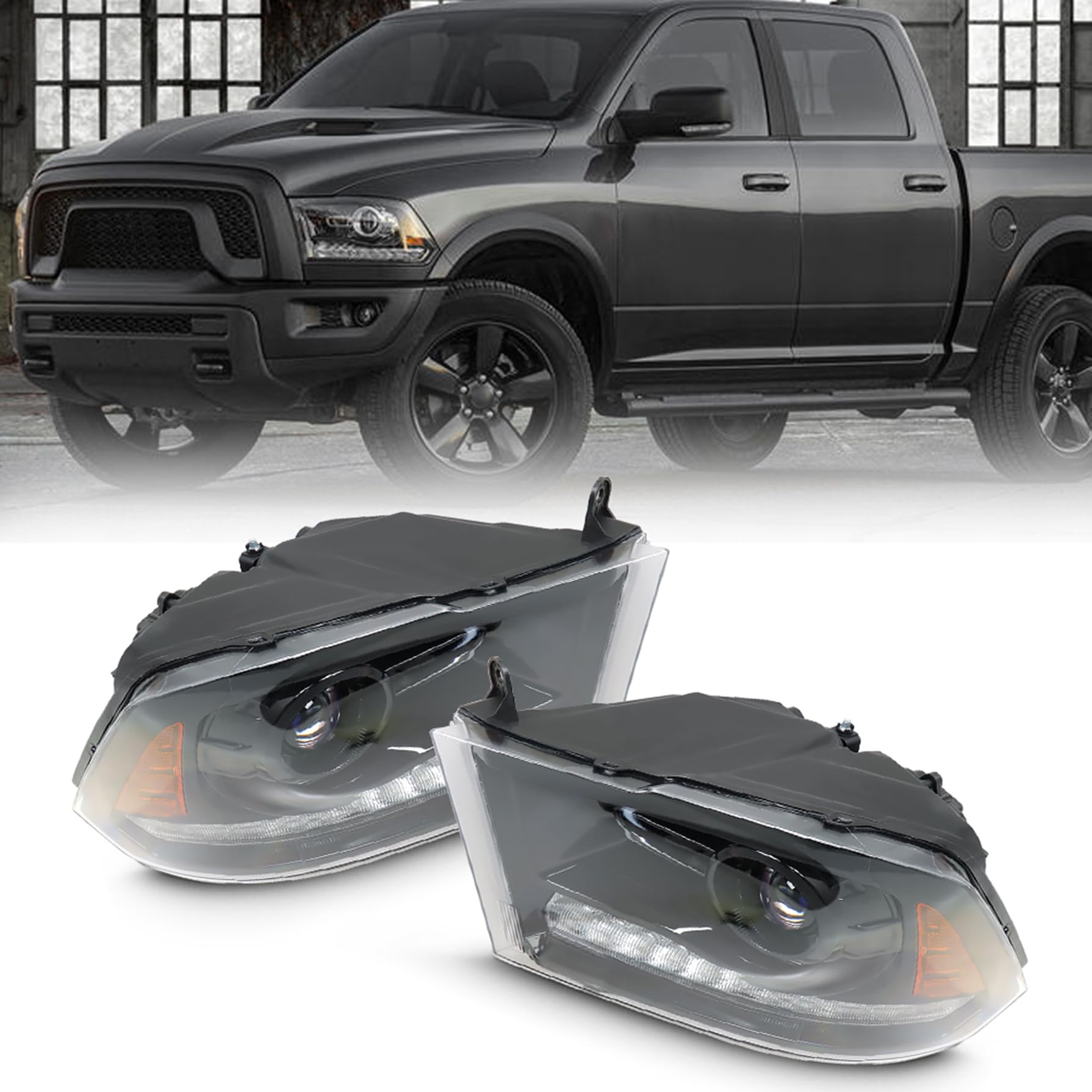 Black Headlights Replacement for 2009-2018 Ram 1500-3500 Headlight ...