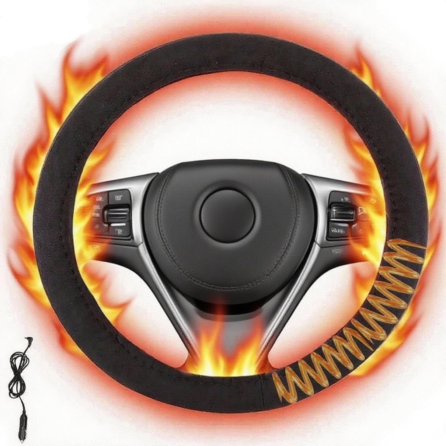 Amazon.com: 12V Heated Steering Wheel Cover 14.5-15 Inch,Quick Heat ...