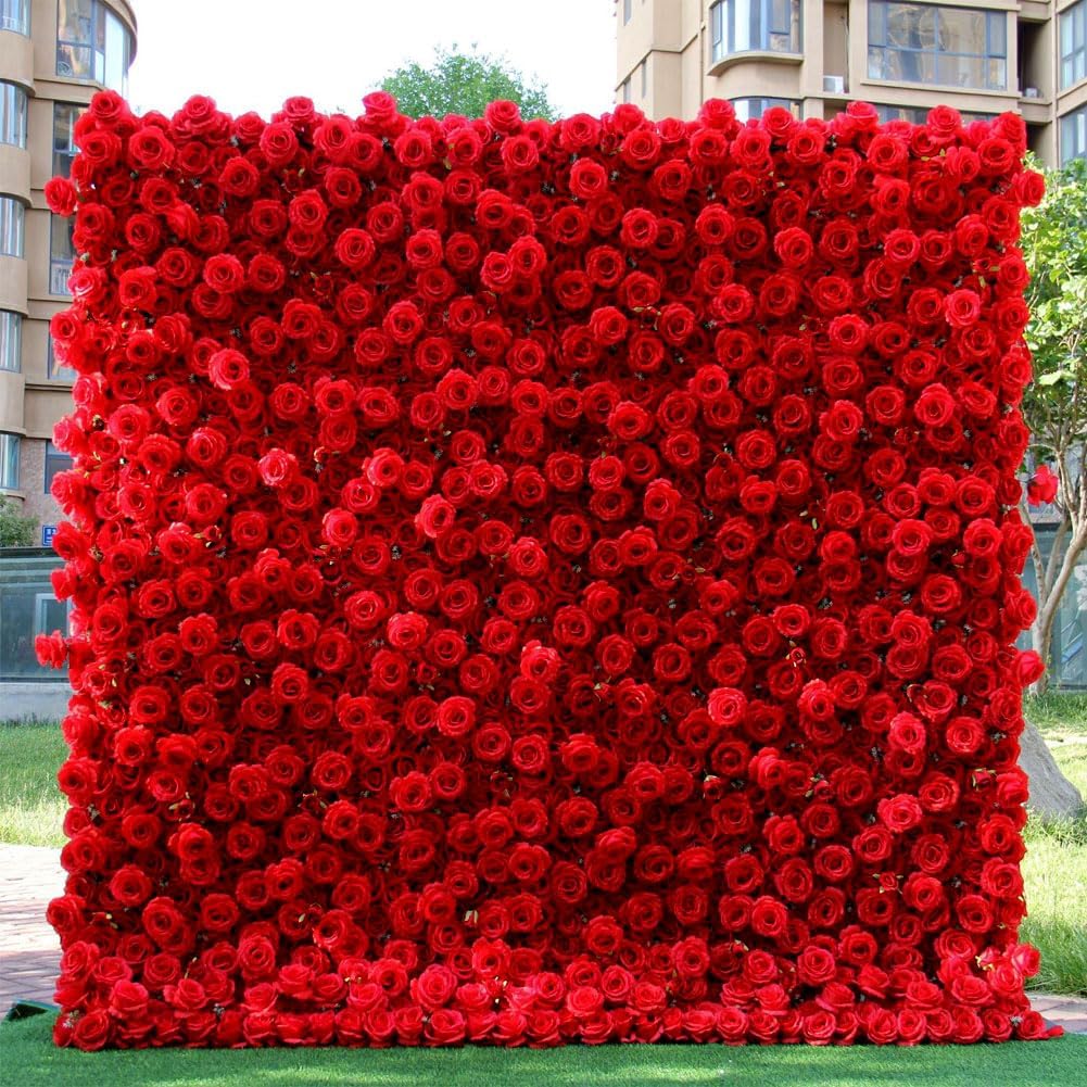 Amazon.com : Red Rose Flower Wall Panels Artificial Synthetic Floral ...