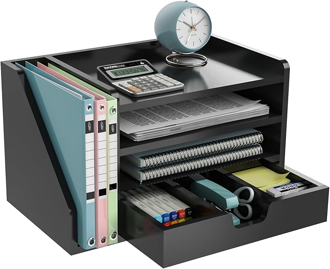 Amazon.com: NiOffice Multi-Tier Wood Desk File Organizer with Side File ...