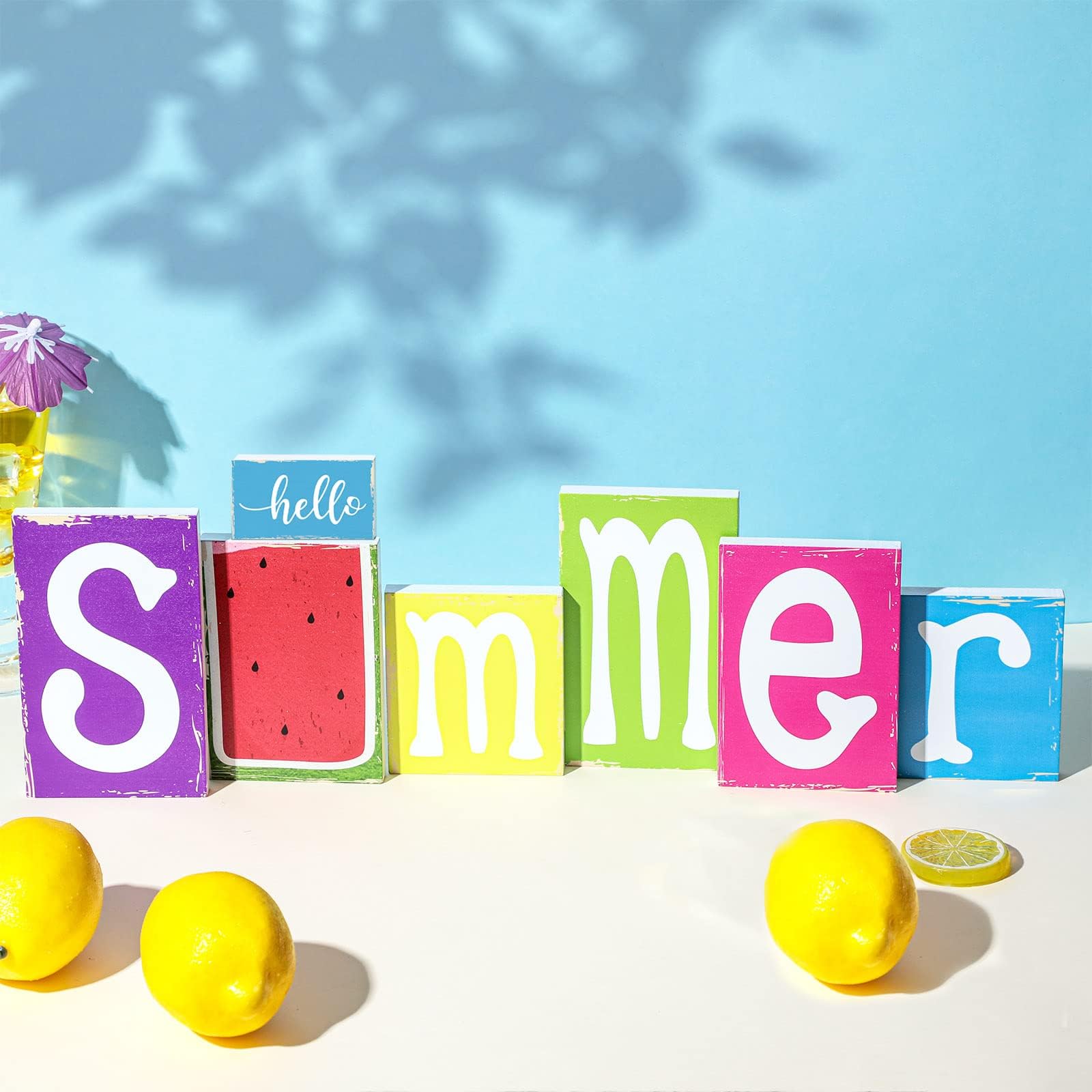 Amazon.com: Wenqik 6 Pieces Summer Decor Wooden Summer Table Decoration ...