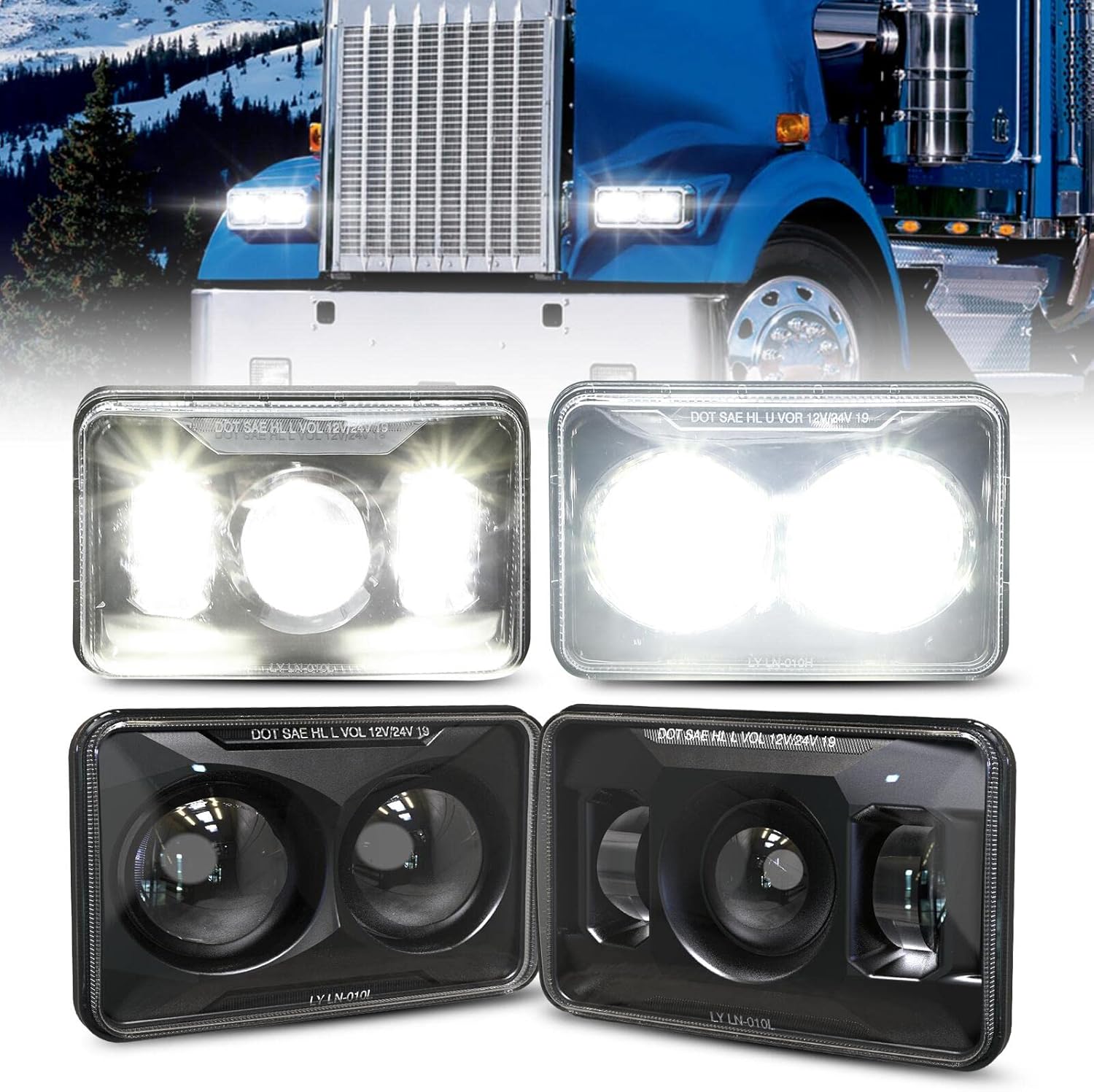 DOT Approved 4X6 Inch LED Headlights 60W High Low Beam Compatible with ...