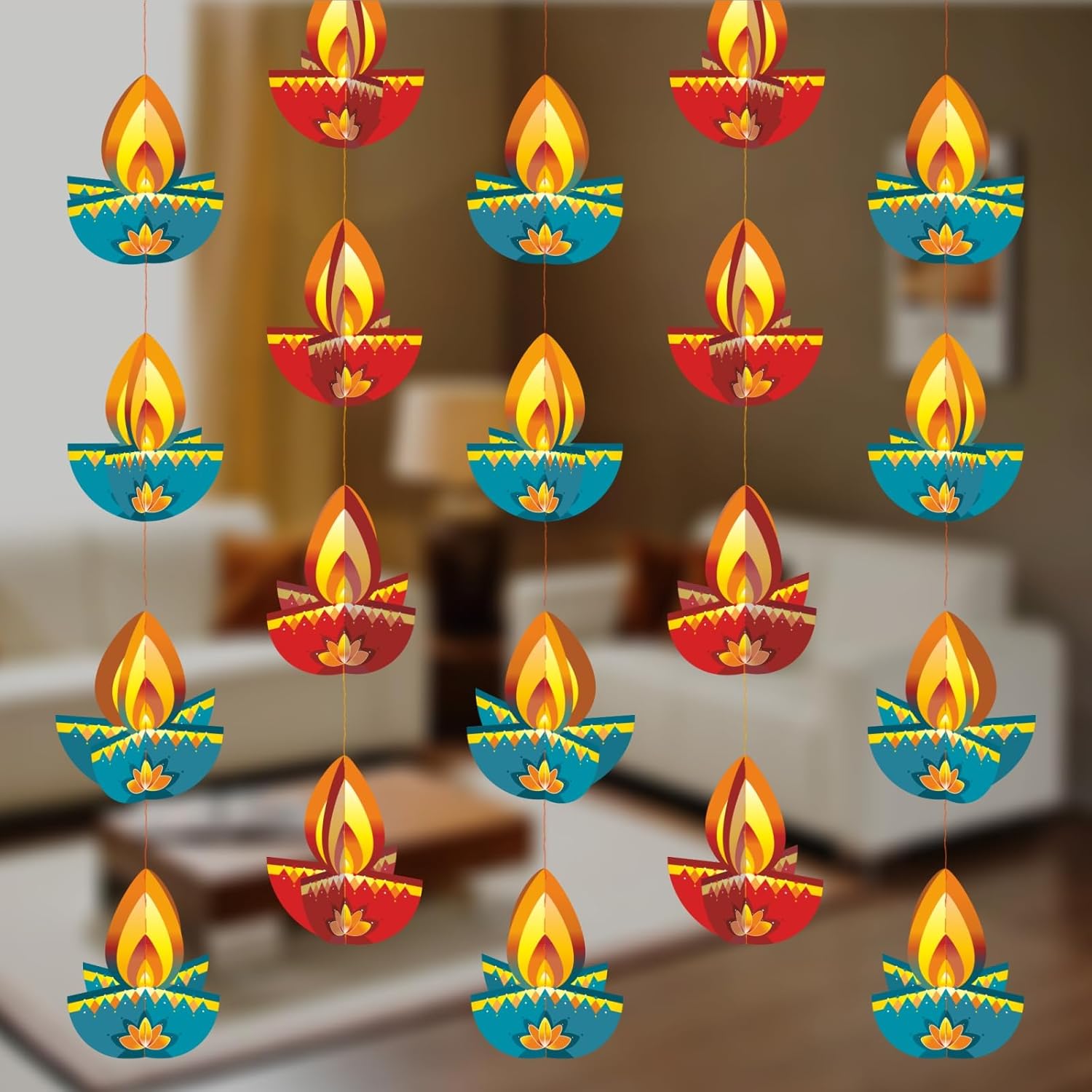 Shree Space - Diya Hanging - (Pack of 4 Row ) Paper Festive Decoration ...
