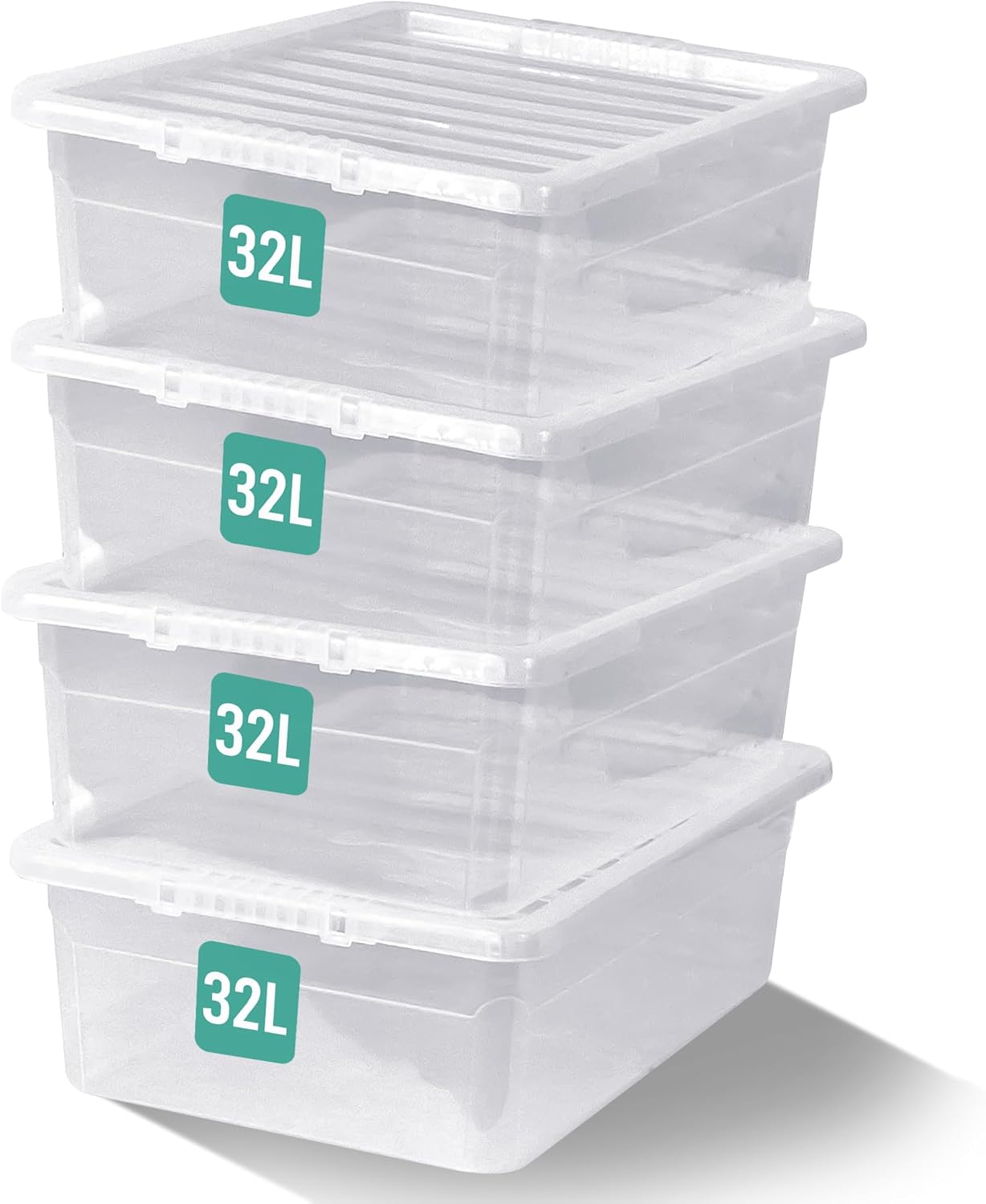KLASS 32L Underbed Storage Boxes With Lids Set of 4, Strong & BPA Free ...