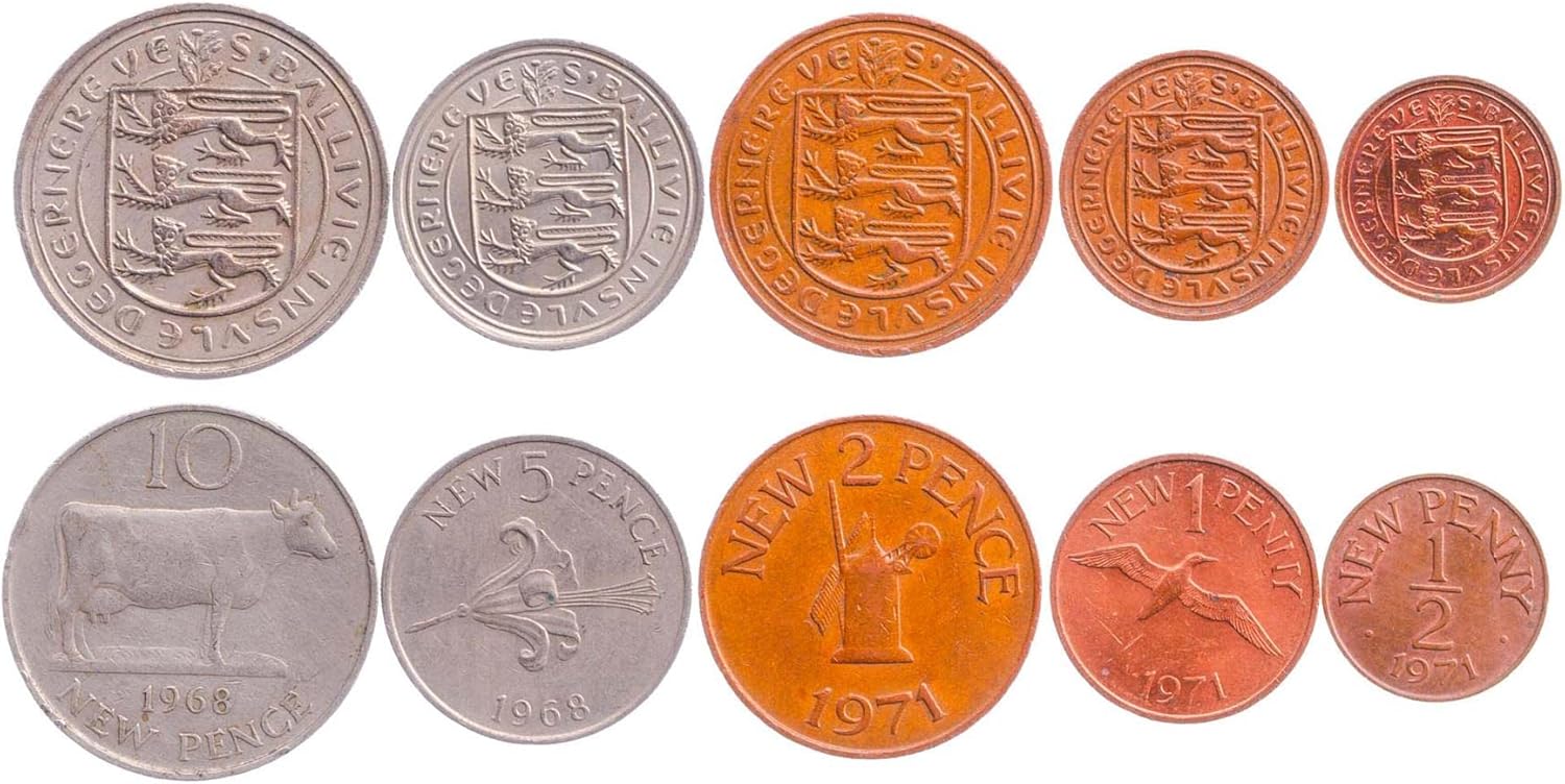 Amazon.com: 5 Coins from Guernsey | Giernesiais Coin Set Collection ½ 1 ...