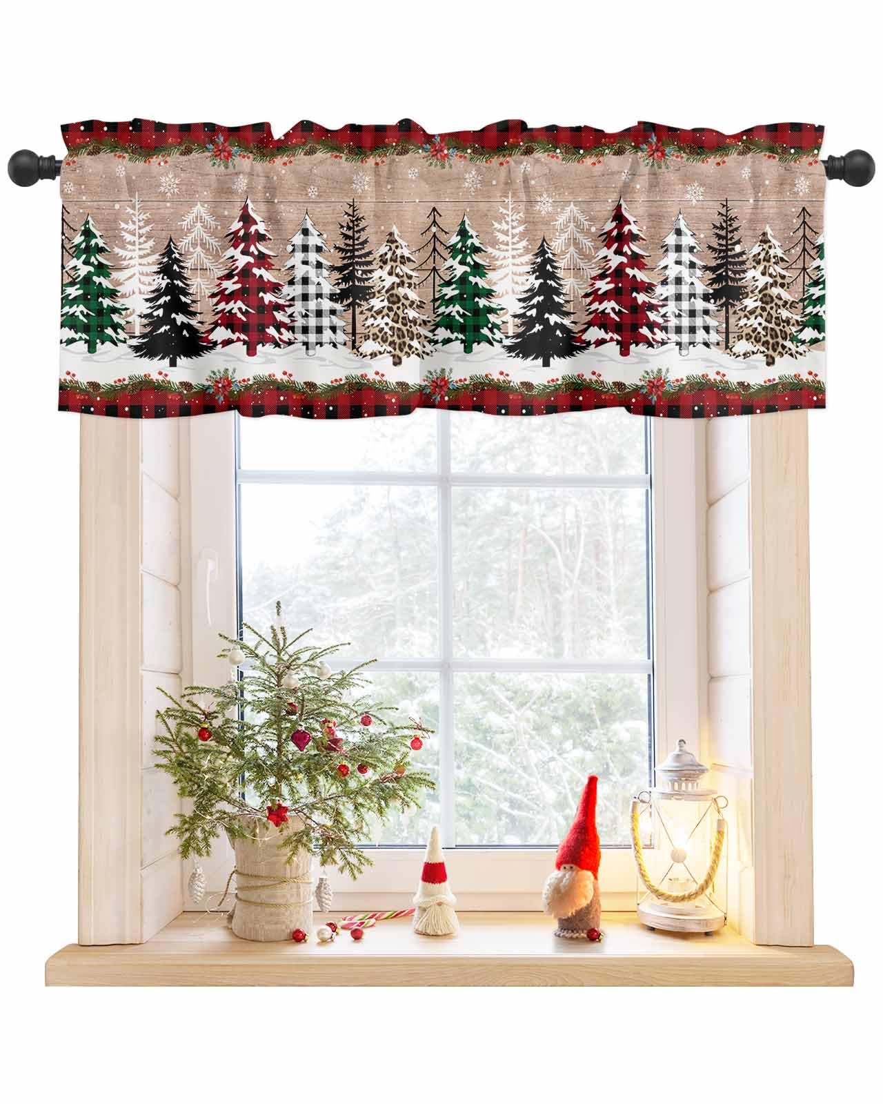 Amazon.com: Christmas Valance Curtain Different Xmas Trees Short Topper ...