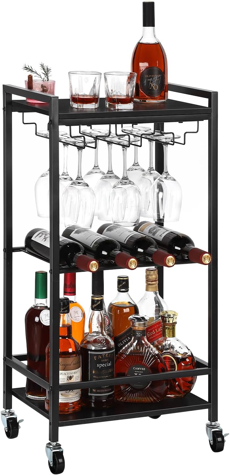 Cocktail Making Kit Wooden Kitchen Trolley With Wine Rack, Industrial ...