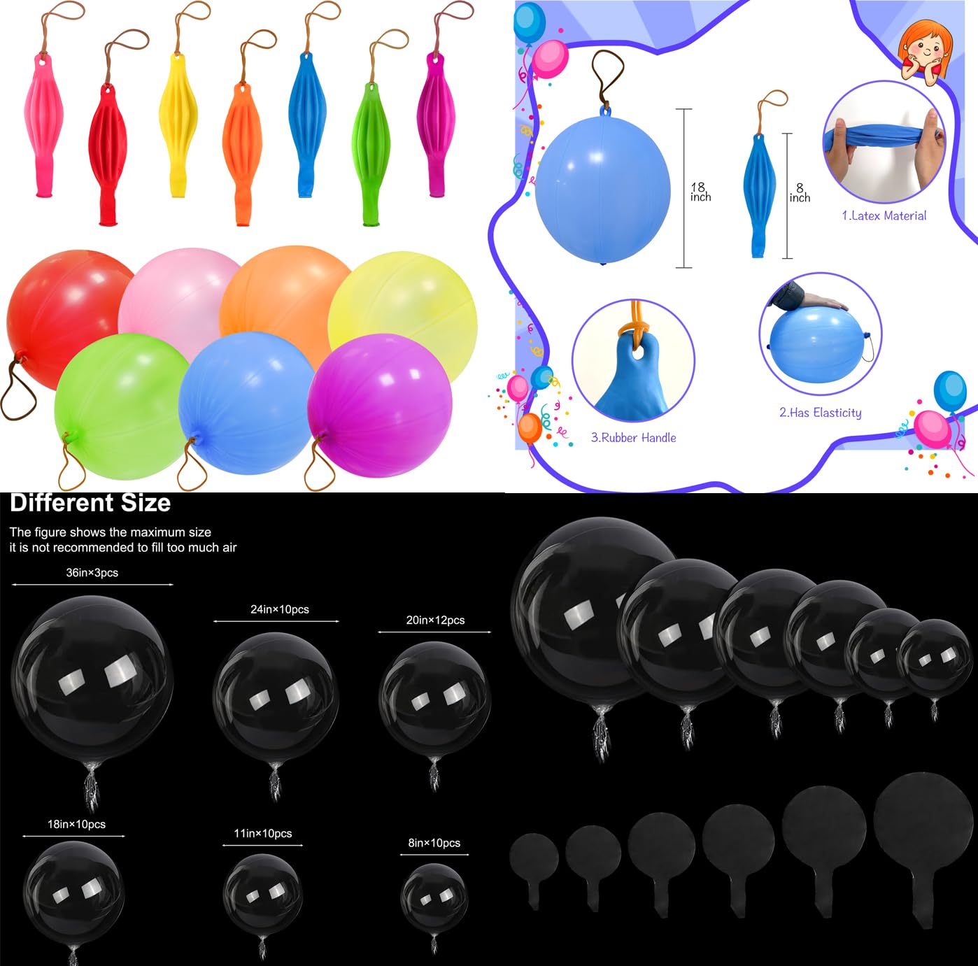Amazon.com: JULLIZ 26pcs 7 Color Punch Balloons and 55pcs 6 Sizes Bobo ...