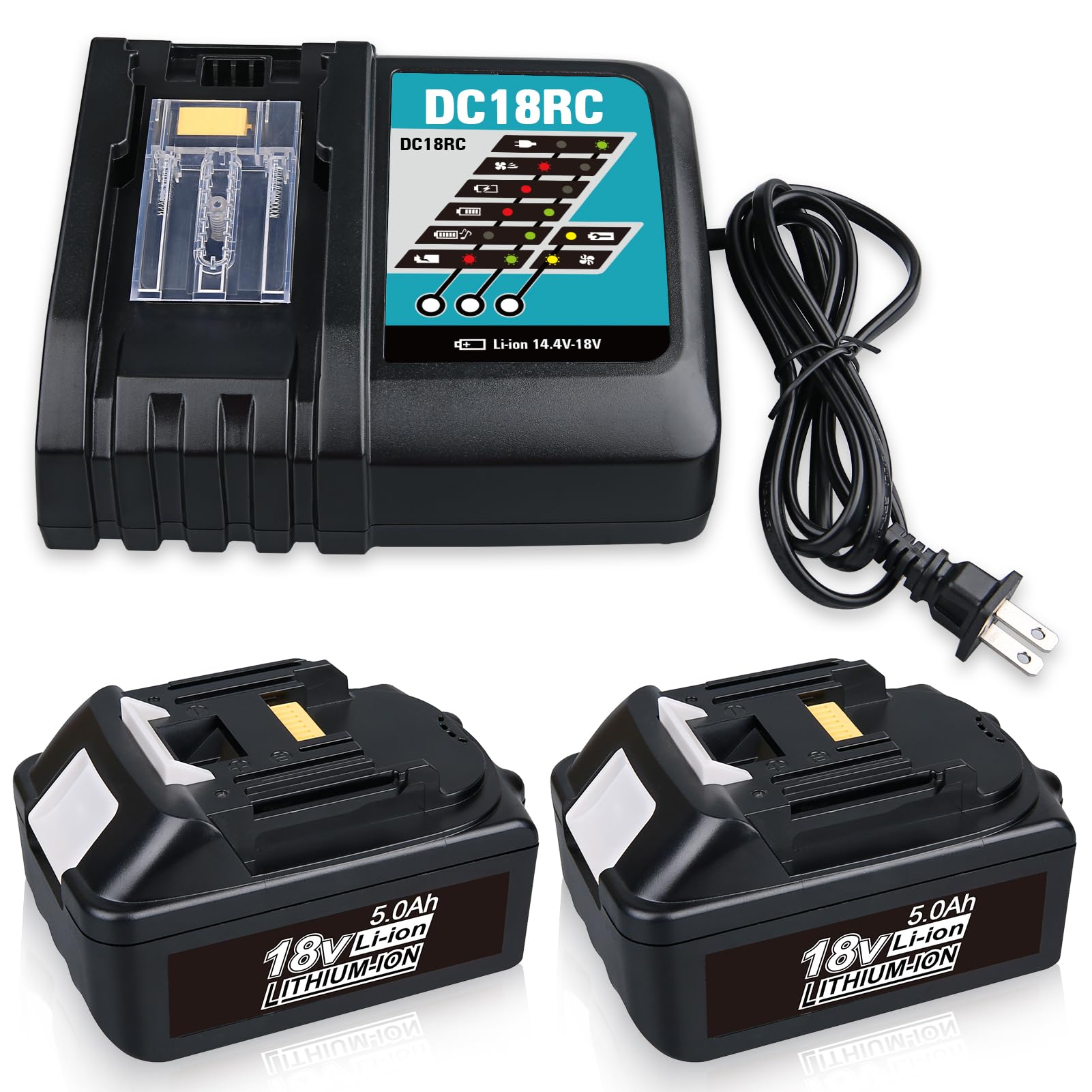 MANUFER BL1850 5.0Ah Replacement for Makita 18V battery 2Packs with ...