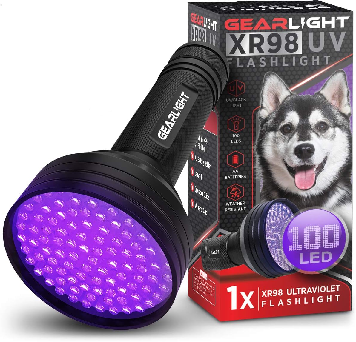 GearLight UV LED Flashlight - Powerful 100 LED Blacklight Pet Stain ...