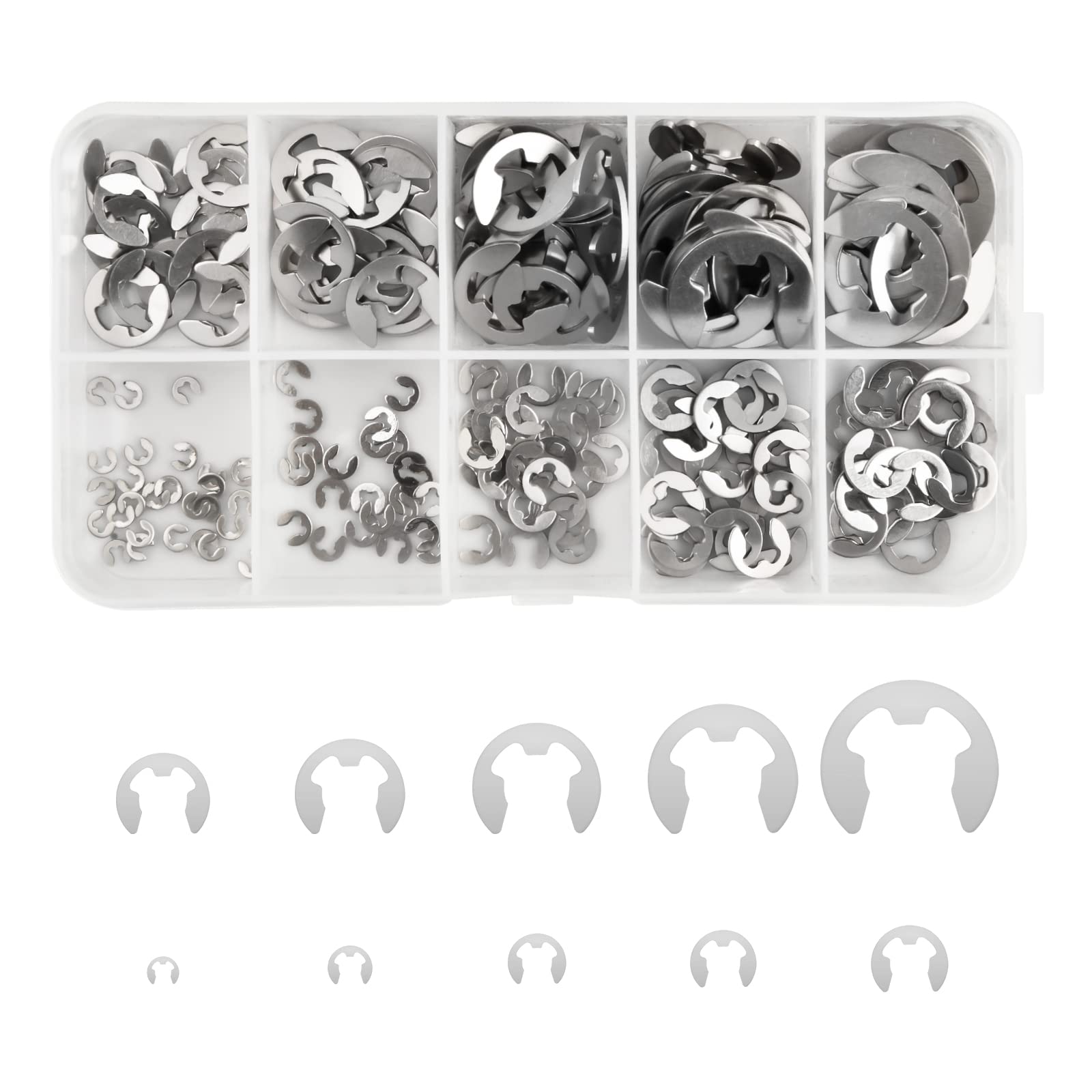 E Circlips, 200pcs Stainless Steel E Clips Assortment, 10 Sizes Snap ...