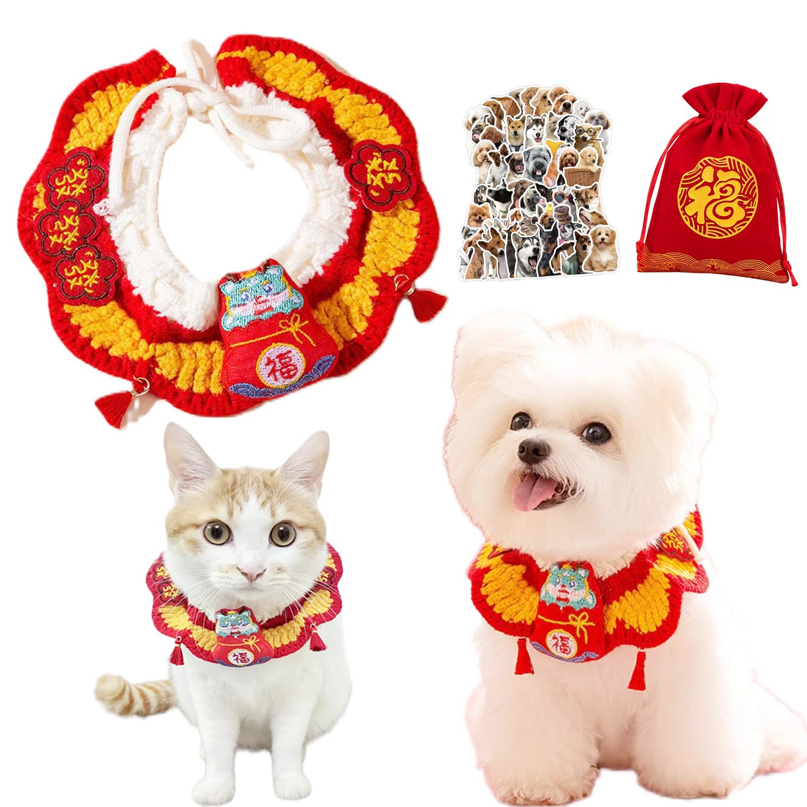 Amazon | REENEW 犬 バンダナ 猫犬首輪 ペット 犬 猫用スヌード 2025 新年福袋 乙巳年 中国風 コスプレ ペット服 調整可能 可愛い 柔らかい アクセサリー お出かけ ...