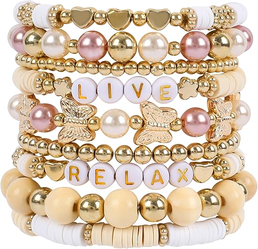 Amazon.com: 9Pcs Bohemian Beaded Bracelets for Women Boho Stretch ...