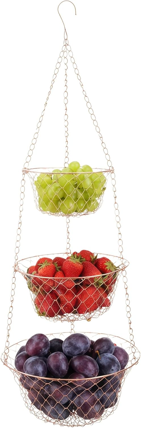 Amazon.com: 3-Tier Copper Hanging Basket for Kitchen & Bathroom ...