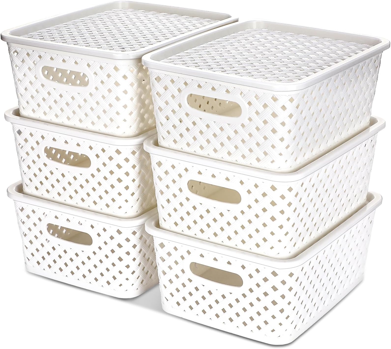 Amazon.com: NETANY [ 12 Pack ] Plastic Storage Baskets With Lids, Small ...