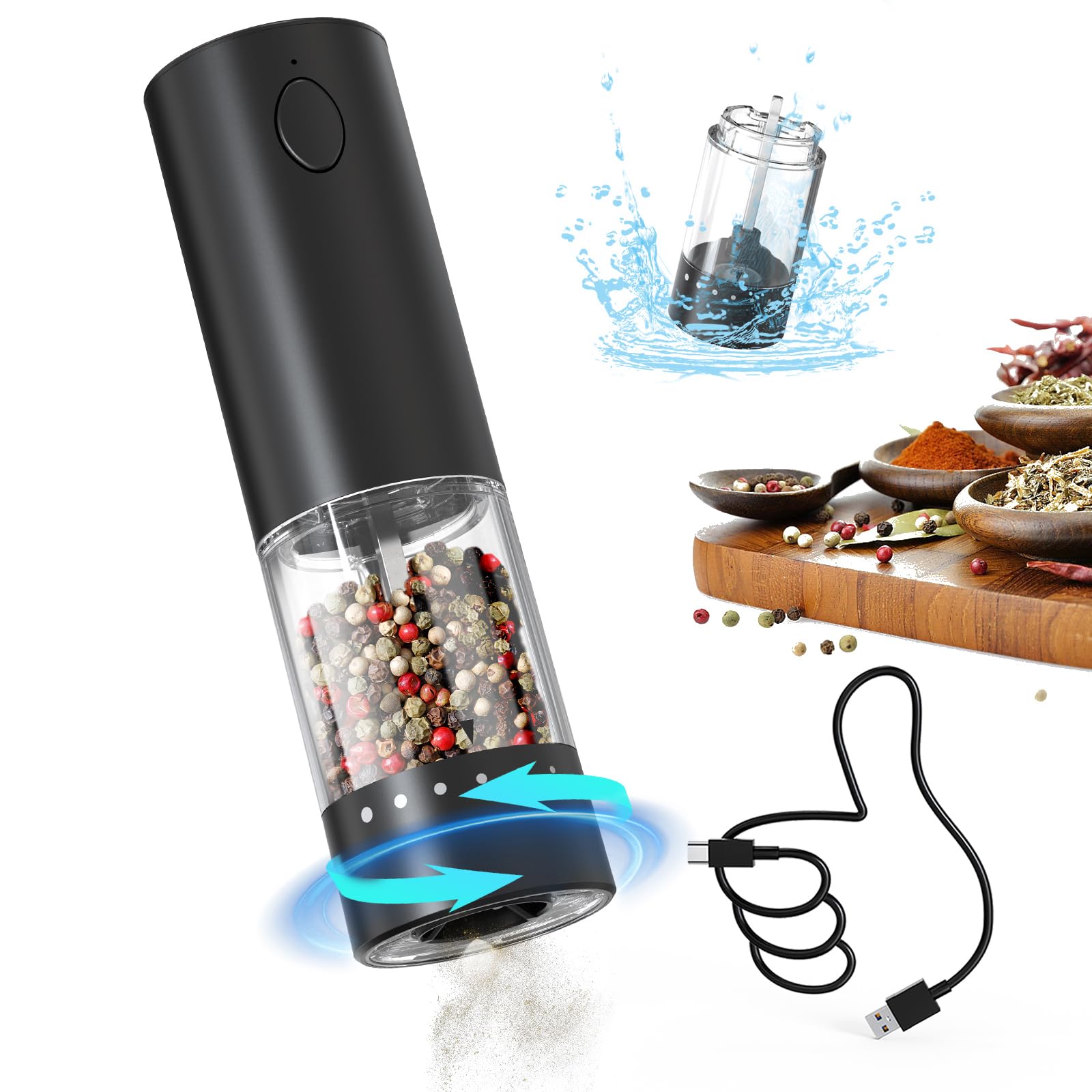Amazon.com: CIRCLE JOY Rechargeable Electric Pepper Grinder, Salt Grinder Pepper Mill with ...