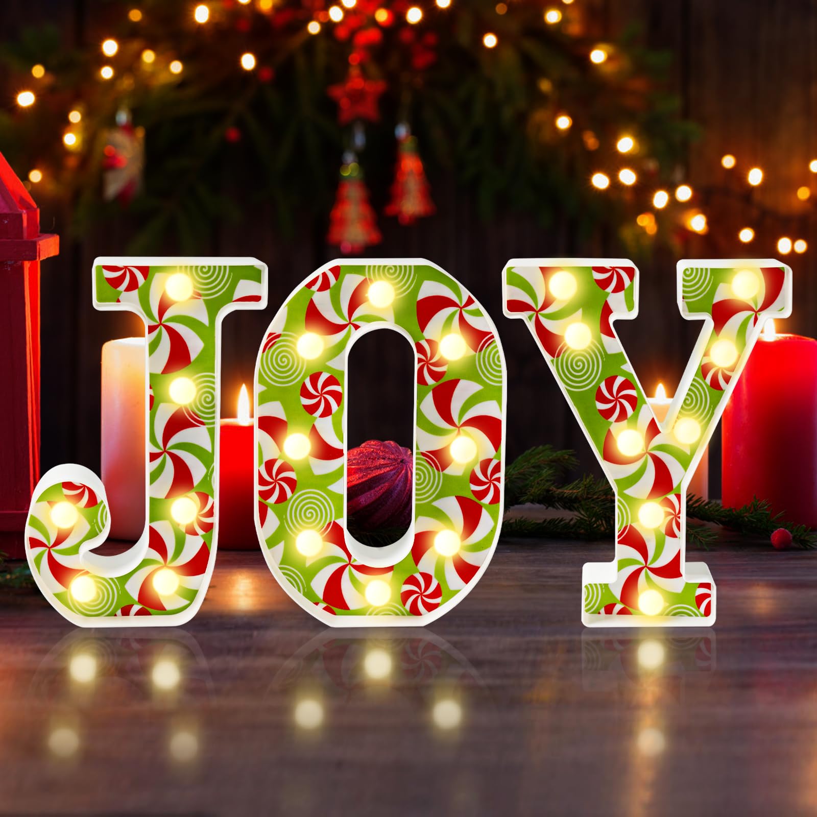 Amazon.com : CRCZK Christmas LED Joy Lights - Battery Operated Light Up ...