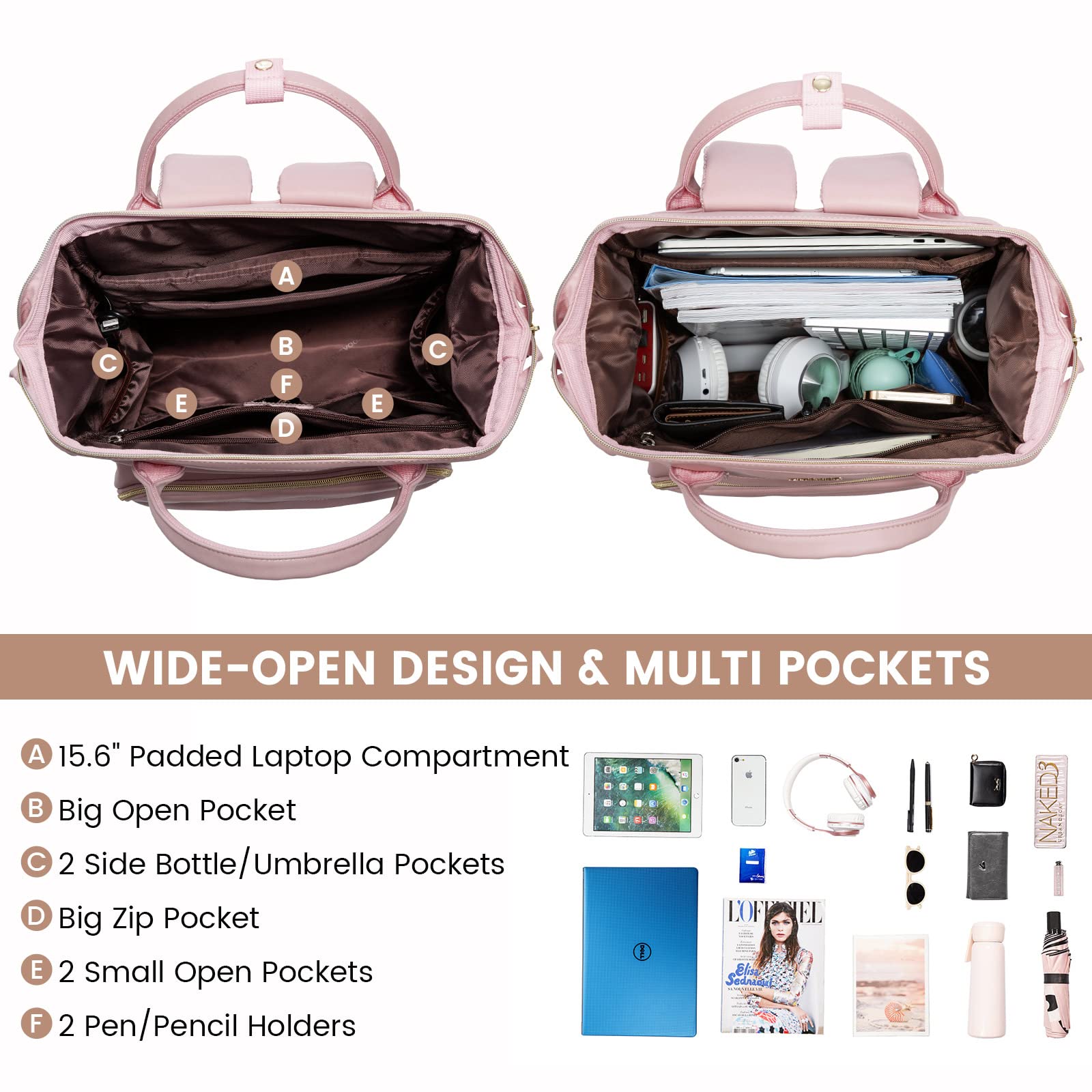 LOVEVOOK Leather Laptop Backpack for Women 15.6 inch,Travel Backpack ...