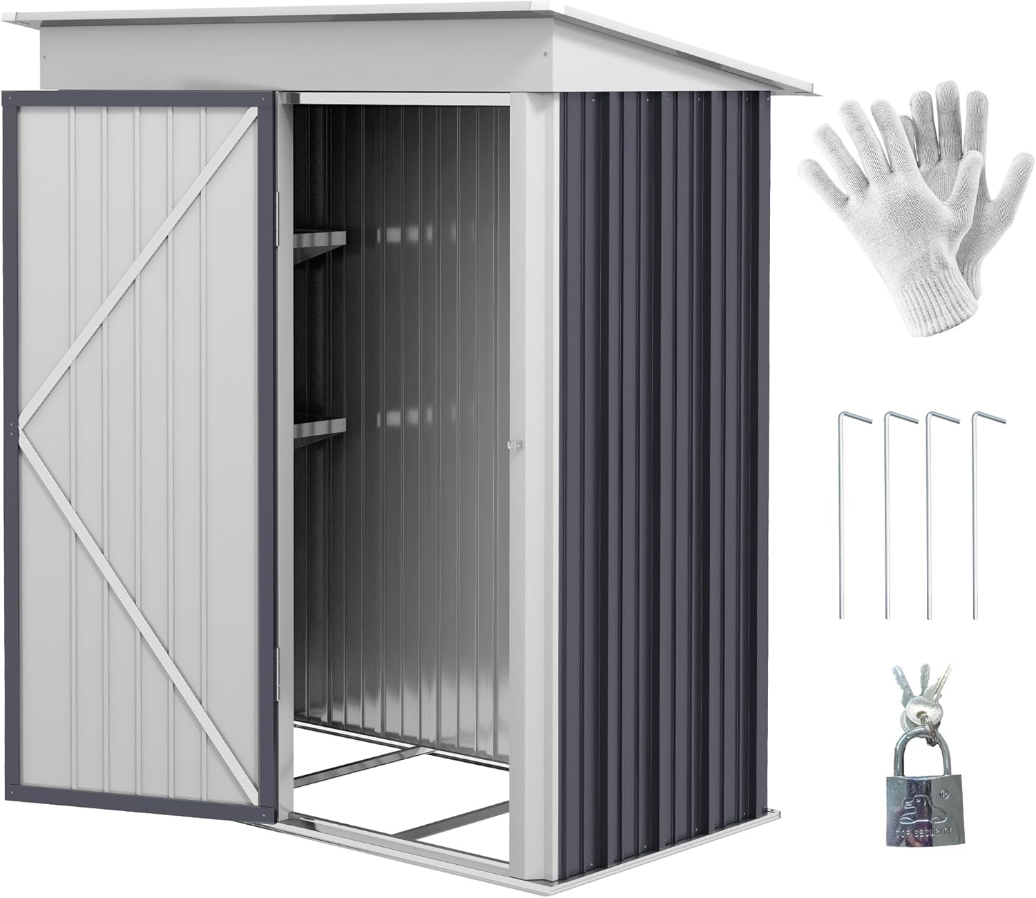 Outsunny 5x3ft Steel Small Garden Shed, Outdoor Lean-to Shed with ...