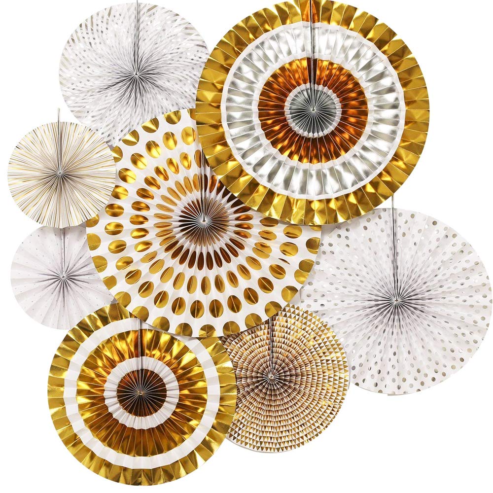 8 Pack Mix Hanging Paper Flowers Party Fan Tissue Paper Fan Festival ...