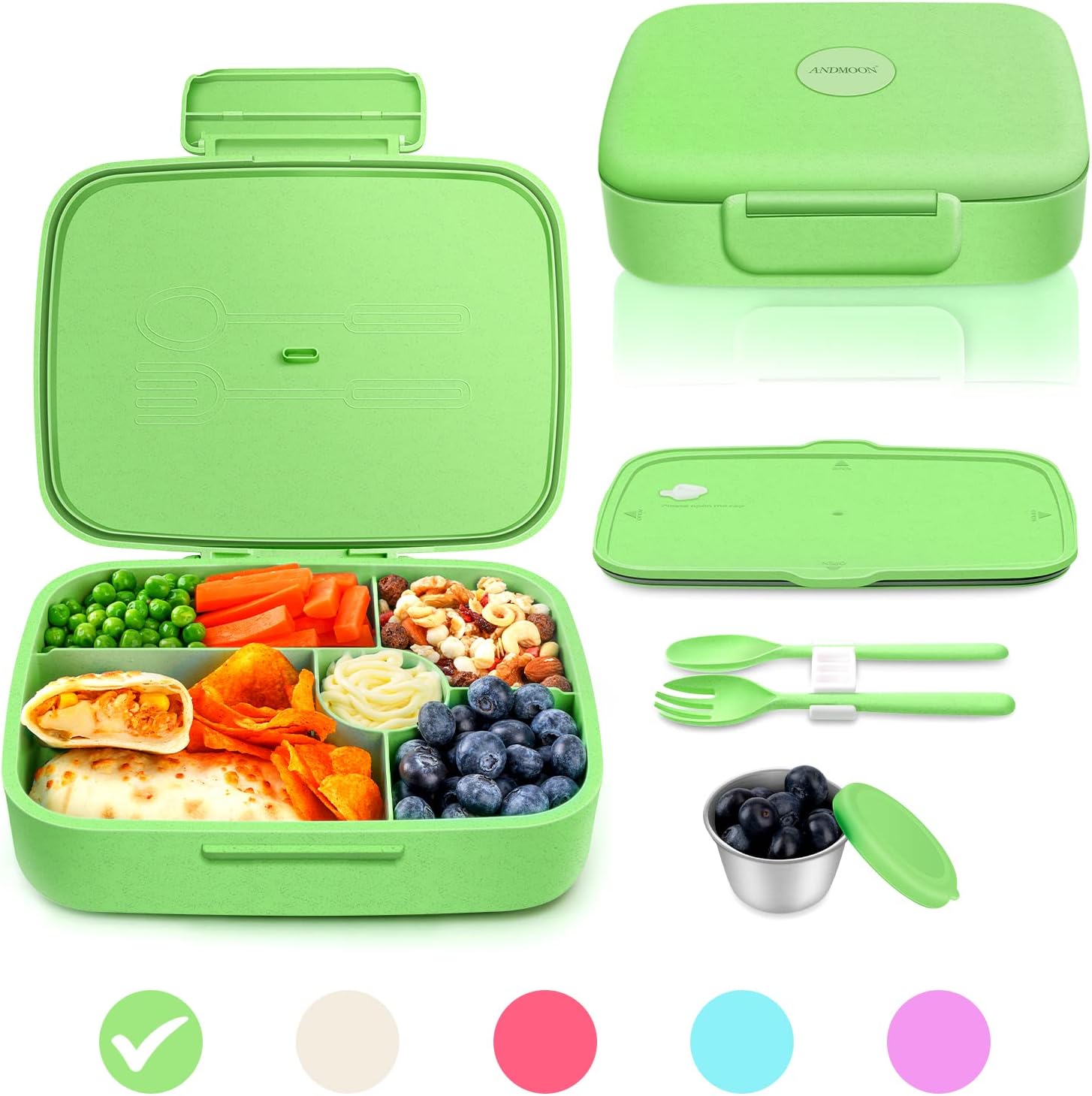 Amazon.com: ANDMOON Bento Lunch Box with Kids/Adults, 5 Compartments ...