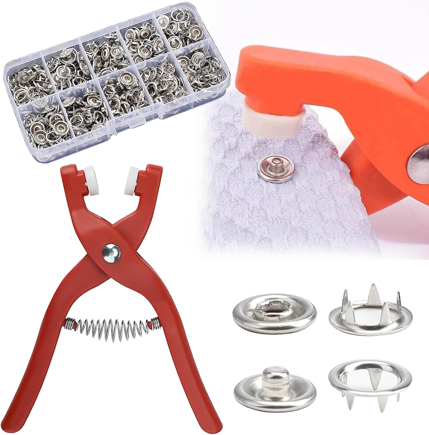 400PCS Snap Button Fastener Kit Durable Five Claw Buckle Tool Set with ...
